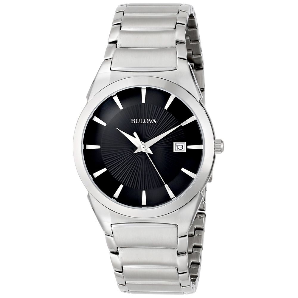 Bulova Essentials Classic Black Dial Stainless Steel Men's Watch 96B149 ...