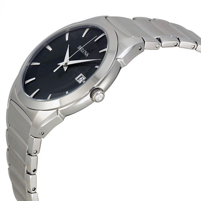 Bulova Essentials Classic Black Dial Stainless Steel Men's Watch 96B149 ...