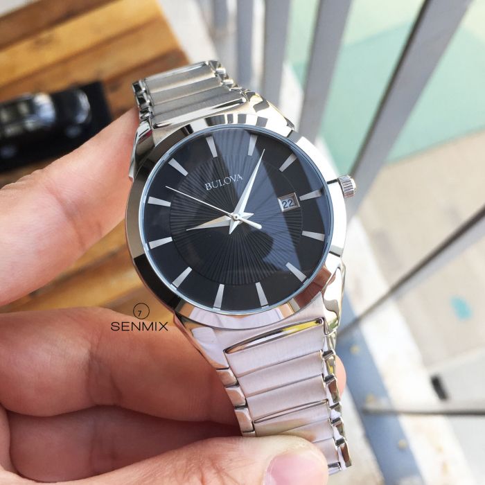 Bulova Essentials Classic Black Dial Stainless Steel Men's Watch 96B149 ...