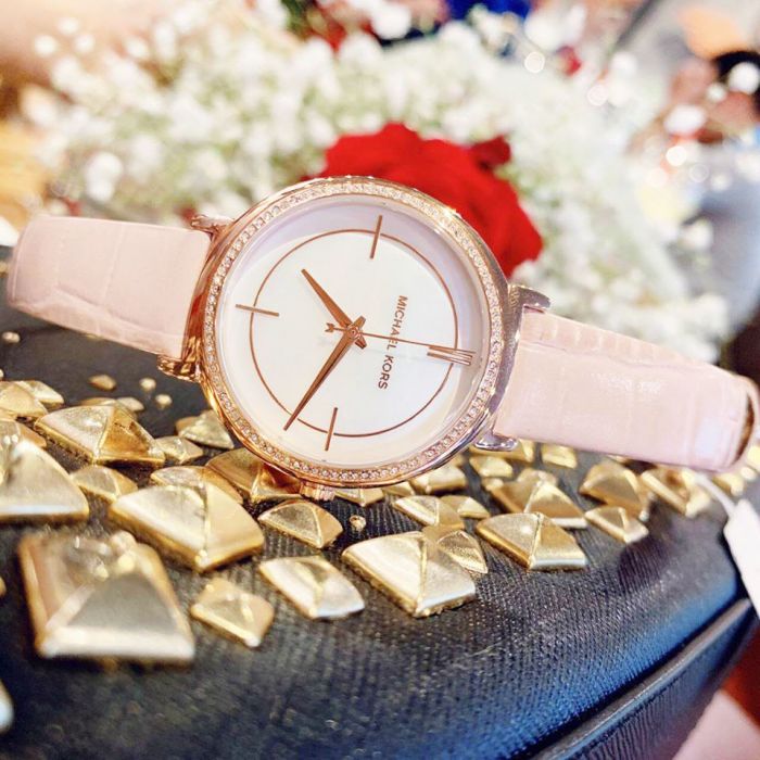 Michael Kors Cinthia Mother Of Pearl Blush Leather Women's Watch MK2663 ...