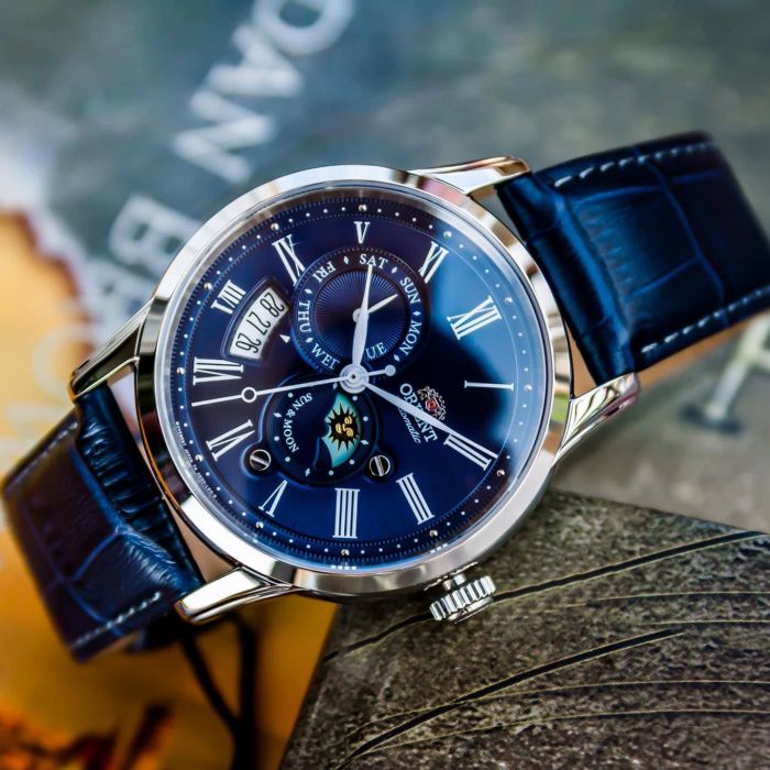 Orient Sun and Moon Gen 3 Automatic Blue Leather Men's Watch AK00005D ...