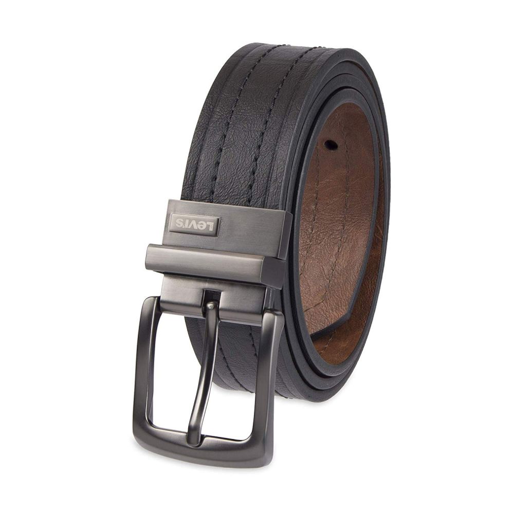 Levi's Reversible Leather Belt Double Sided Strap Silver Buckle Men's ...