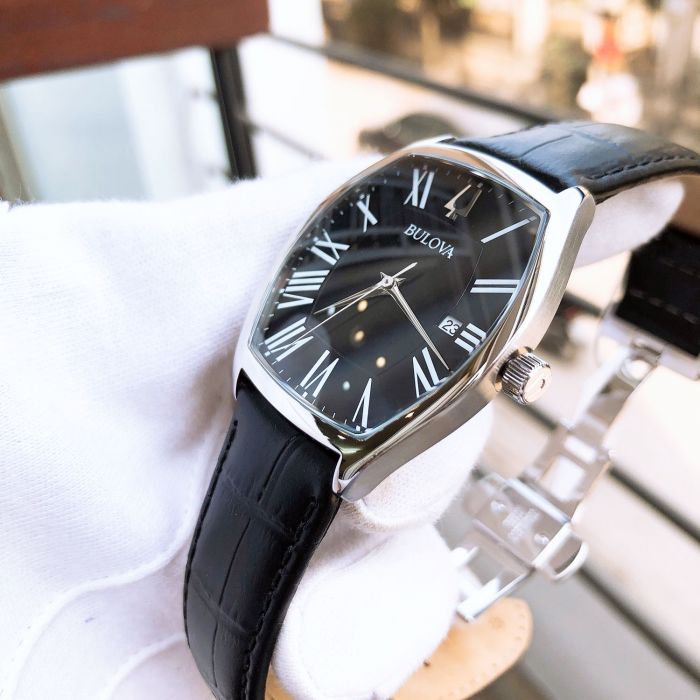 Bulova Ambassador Mặt Chữ Nhật Dây Da Màu Đen Lịch Ngày 96B290 xách tay ...