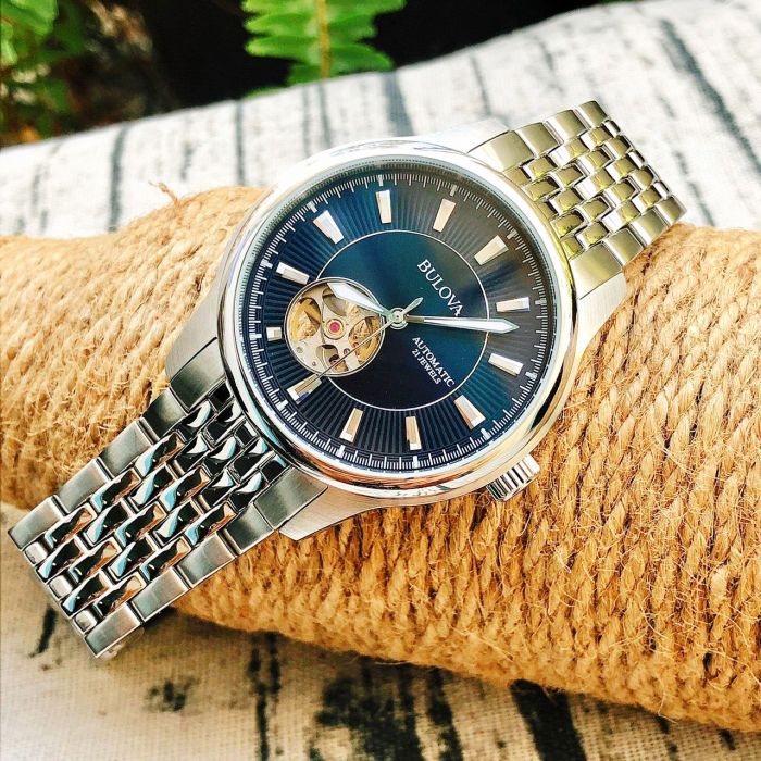 Bulova Classic Automatic Mặt Tròn Màu Xanh Dây Kim Loại Màu Bạc 96A189 ...