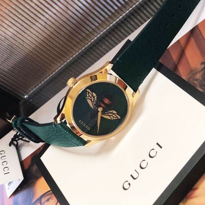Gucci G-Timeless Emerald Mặt Tròn Họa Tiết Con Ong Dây Da Màu Xanh ...