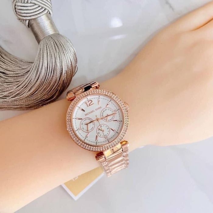Michael Kors Parker Chronograph Rose Gold Dây Kim Loại Màu Vàng Hồng ...