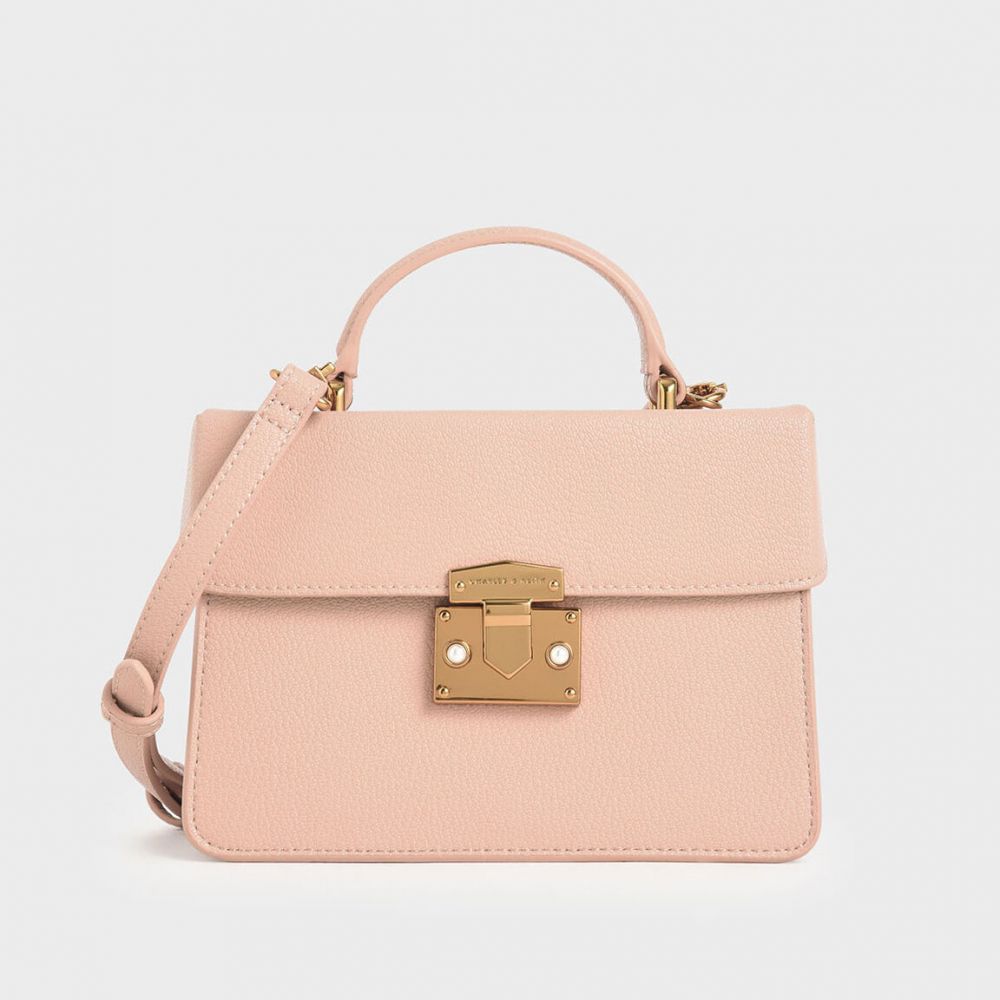 Charles & Keith Classic Push-Lock Top Handle Màu Hồng Nude CK2-50701030 ...
